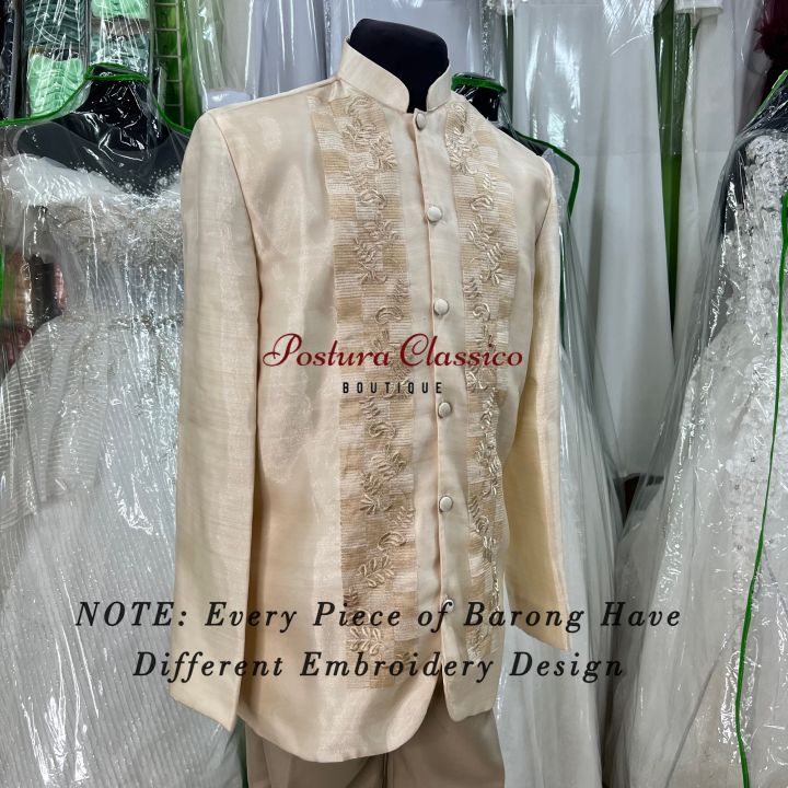 Barong Tagalog For Men Coat Barong w/ Beige Embroidery Design Modern ...