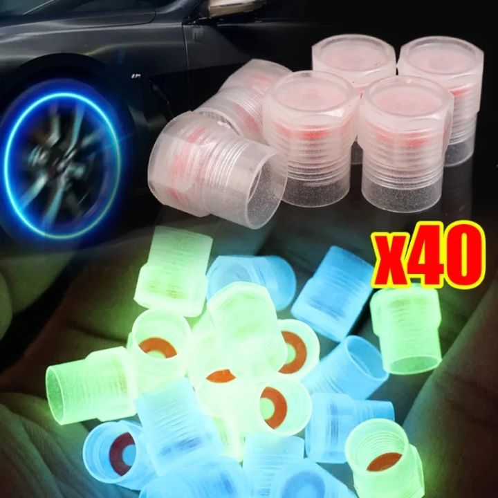 40Pcs Car Luminous Valve Cap Glowing Thread Sealed Valve Core Cover ...