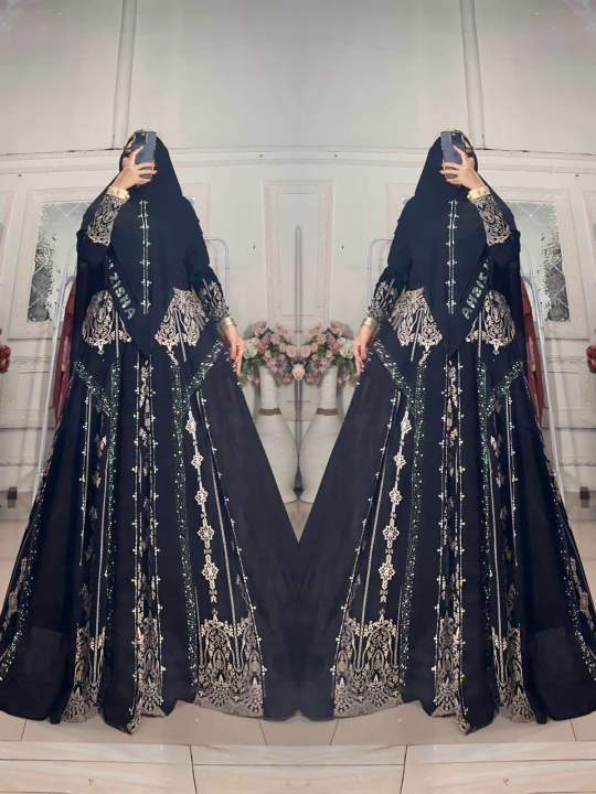 Gamis Syari Raline Ceruty Printing Premium Kristal Swarovsky Busui ...