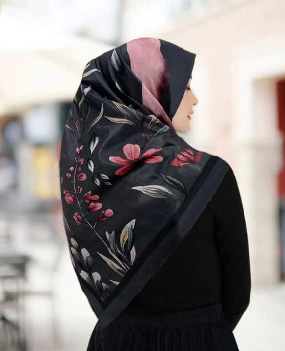 COD Hijab Motif Flower Kehidupan Hitam / hijab segi 4 Voal Premium ...