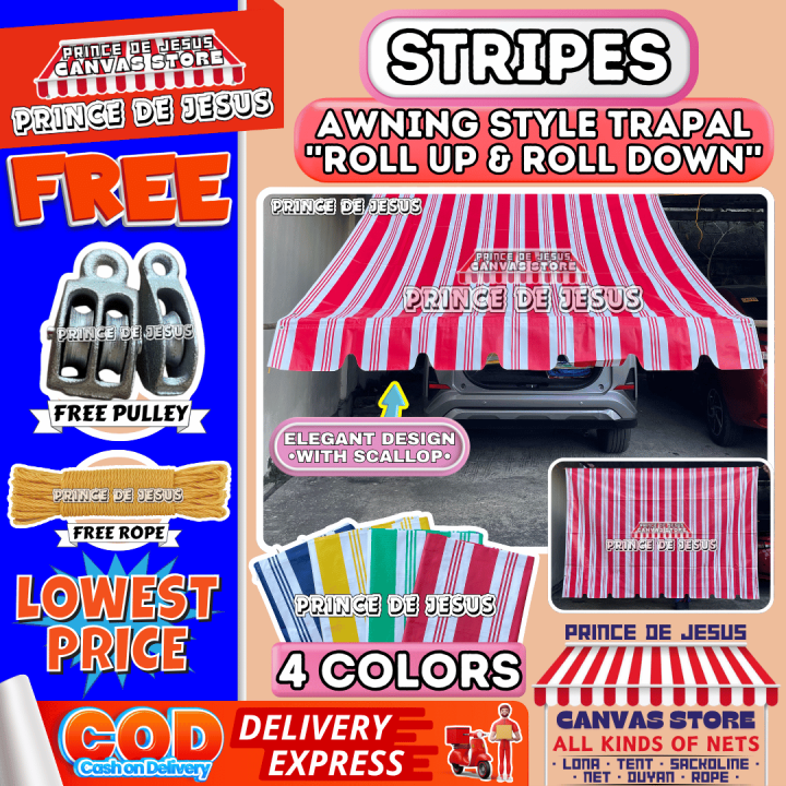 4ft x 6ft / 8ft x 24ft - With PULLEY & ROPE SET - STRIPES ROLL UP ...