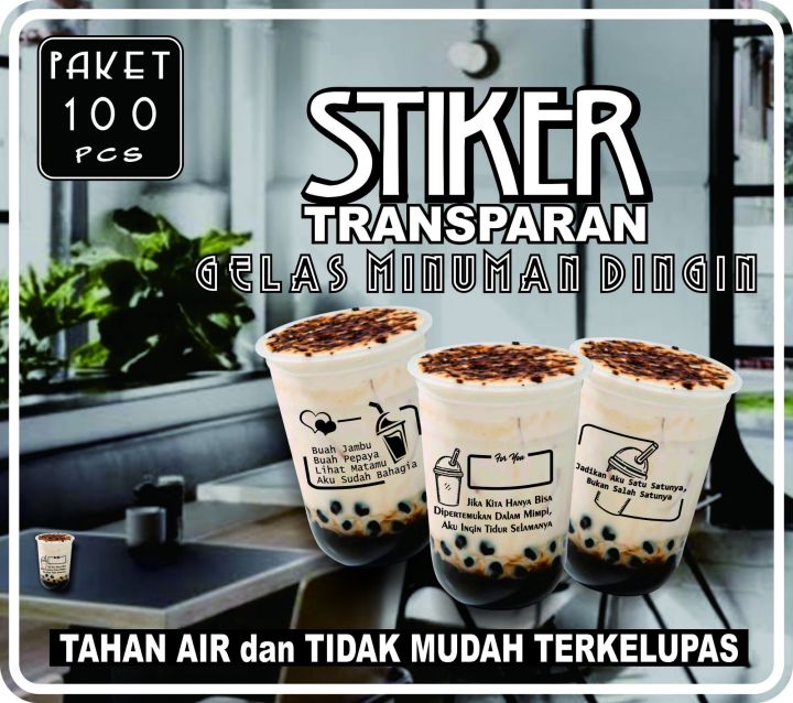 STIKER Transparan KATA-KATA 12 KARAKTER MINUMAN KEMASAN CUP (vol 1 ...