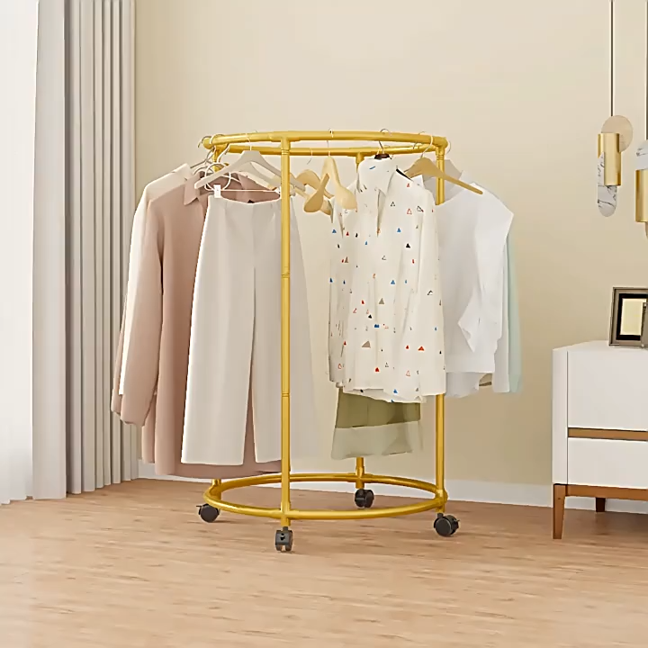 Rotating Clothes Rack with Wheels Metal Clothes Rack Stand Standing ...