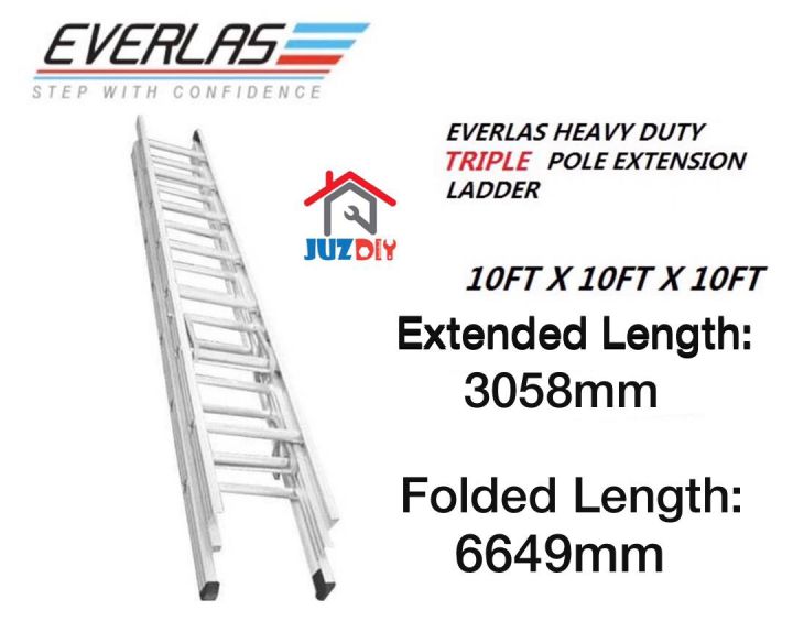 Everlas EN 131 Heavy Duty Triple Extension Ladder 10ft x 10ft x 10ft ...