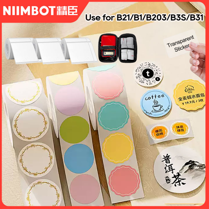 NiiMBOT B21 B1 Round Sticker Label Transparent White Adhesive Waterproof Thermal Paper For B31 ...