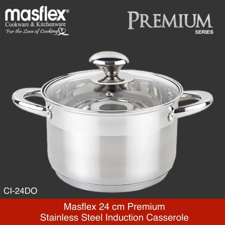 Masflex 24 cm Premium Stainless Steel Induction Casserole With Tempered ...