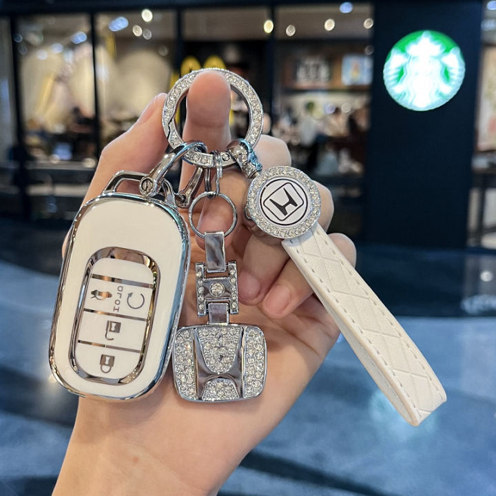 honda leather keychain for city hrv crv gen6 accord civic fe key case ...