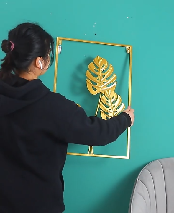 Metal Wall Decor with Square Frame Leaf Art Gold Framed Leaves For Home ...