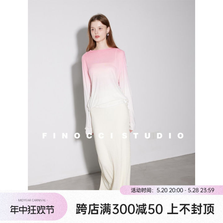 Finocci เสื้อถักนิตติ้งเนื้อนุ่มไล่ระดับสีไลเซลแบบใหม่ฤดูใบไม้ผลิสำหรับ ...