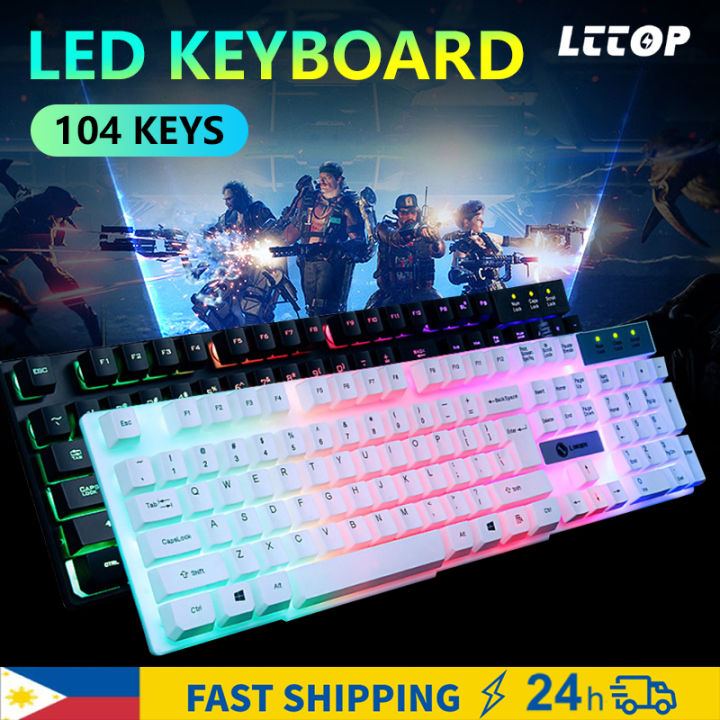 Colorful Keyboard LED Backlight Ergonomic 104 Keys Gaming Keyboard LED ...