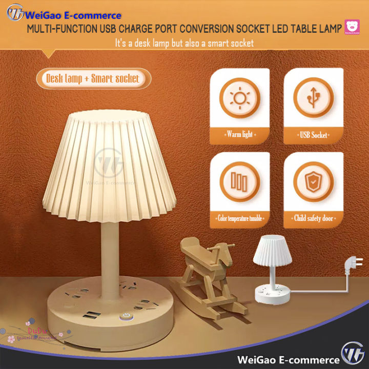 LED Dimmable Table Lamp Multi-function USB Charge Port Conversion ...