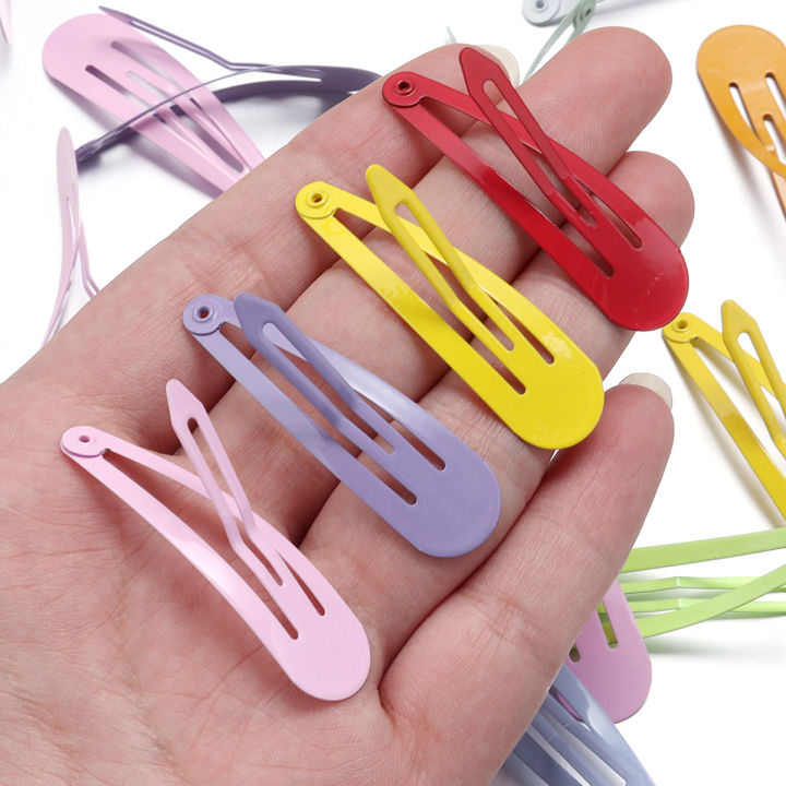 50pcs Iron Snap Hairpin Colorful Water Drop Shape Barrette Solid BB ...