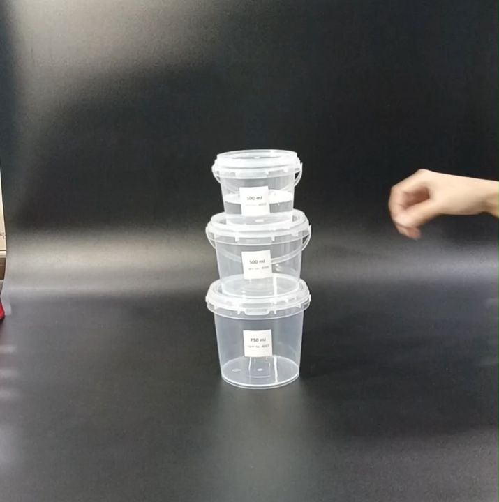 FUHO 10pcs Clear Plastic Food Bucket with Lid & Handle, #6003 (300ml ...