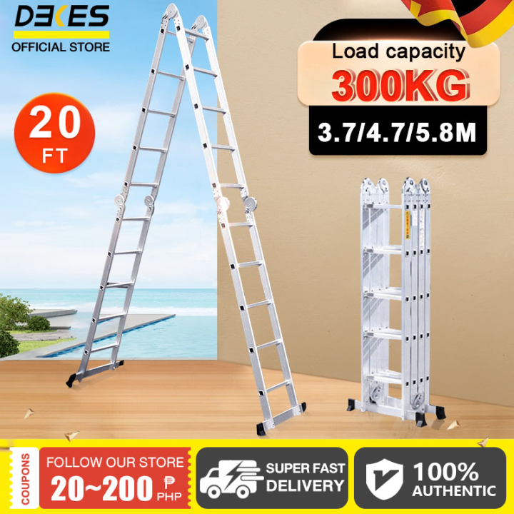 DEKES 12FT 16FT 20FT Foldable Ladder 4x3 4x4 4X5 Multi Purpose Aluminum ...