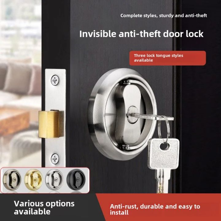 Stainless Steel Invisible Door Lock Bedroom Bathroom Sliding Door ...
