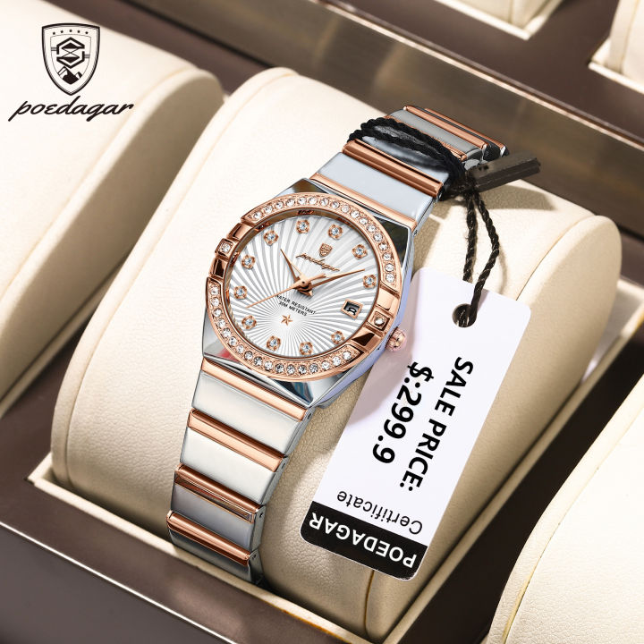 Poedagar 2024 đồng hồ mới cho phụ nữ không thấm nước dạ quang thép không gỉ có ngày tháng đồng ...