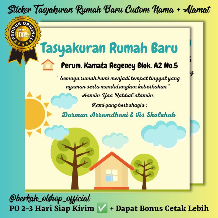 Stiker Tasyakuran Rumah Baru 10X10CM (Isi 50 Lembar) Request Alamat ...