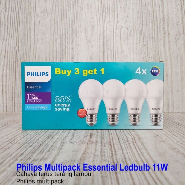 Lampu Philips esential led MULTIPACK ISI 4 LAMPU/6500K(CAHAYA:PUTIH ...