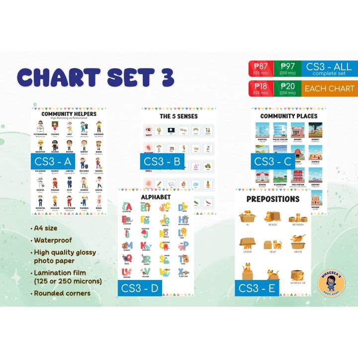 Laminated Educational Chart for Kids Set 3 - Community Helpers, Five ...