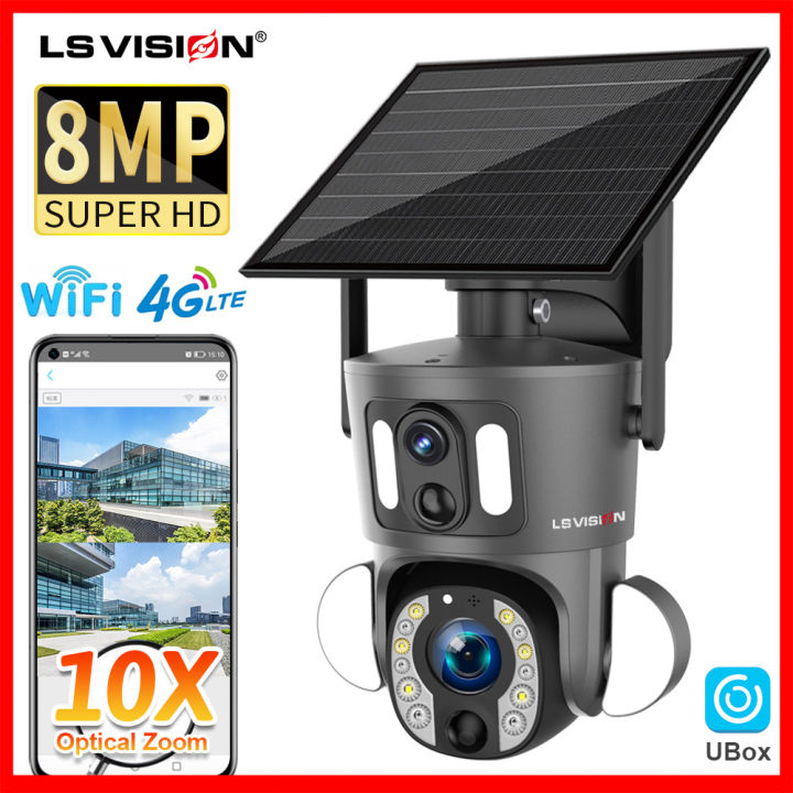 LS VISION 8MP WIFI/4G Dual Lens Solar CCTV Camera 10X Optical Zoom Smart Linkage IP66 Outdoor ...