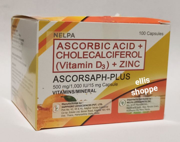 Ascorsaph Plus Ascorbic Acid D3 Zinc 500mg 1 000 Iu 15mg Vitamins