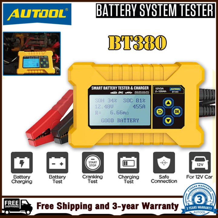 【Rechargeable Battery】AUTOOL BT380 Car Battery Tester Car Battery ...