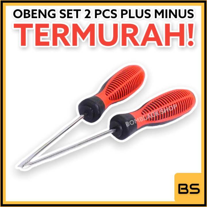 Obeng Set 2 Pasang Plus Minus 3 x 100 mm Model Jaring Kecil murah ...