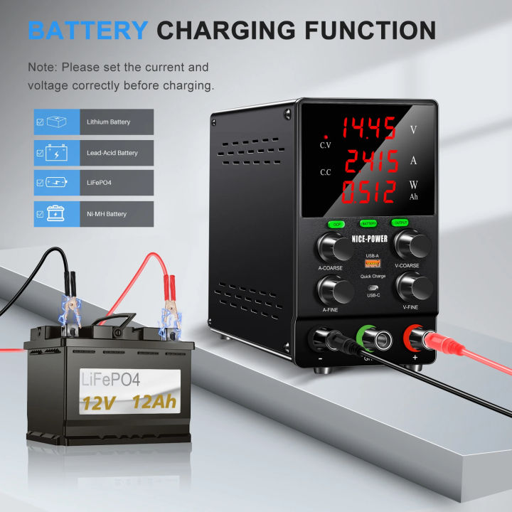 2024Newest 24V 30V 10A Adjustable DC Power Supply With Battery Charging ...