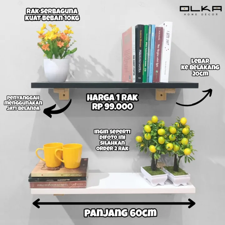 Rak Dinding Rak Buku Rak Serbaguna Kuat Beban 10kg Ukuran 60x20cm ...