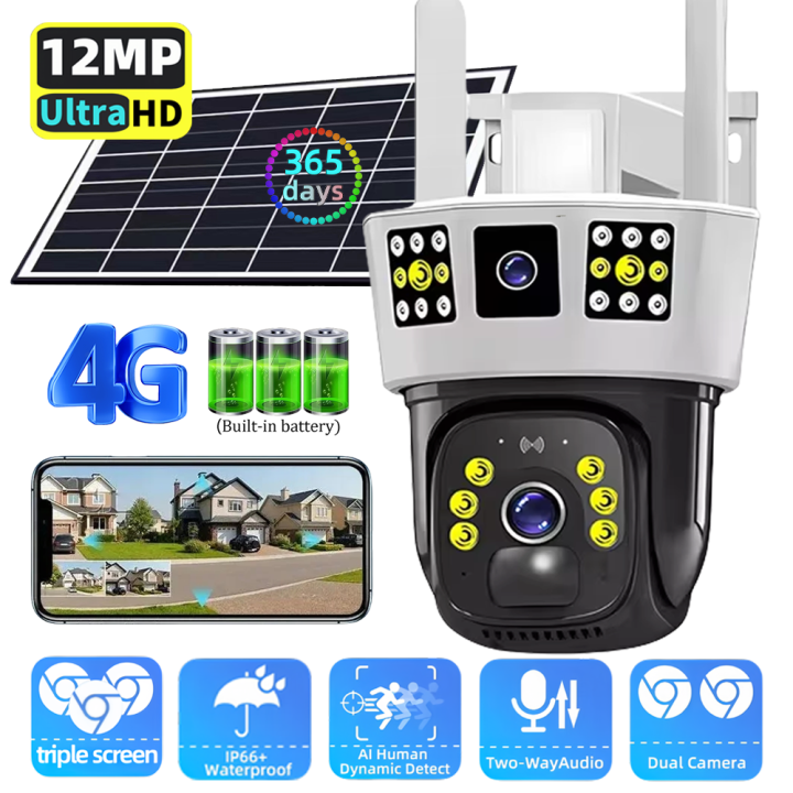 V380 4G Solar Camera CCTV 12MP HD Outdoor Smart Security Waterproof ...