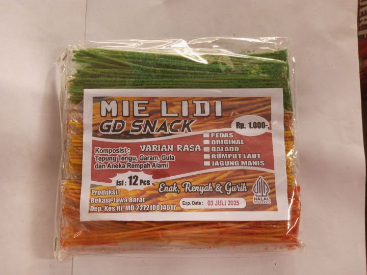 Mie Lidi snack dengan berbagai varian rasa enak, renyah, dan gurih ...