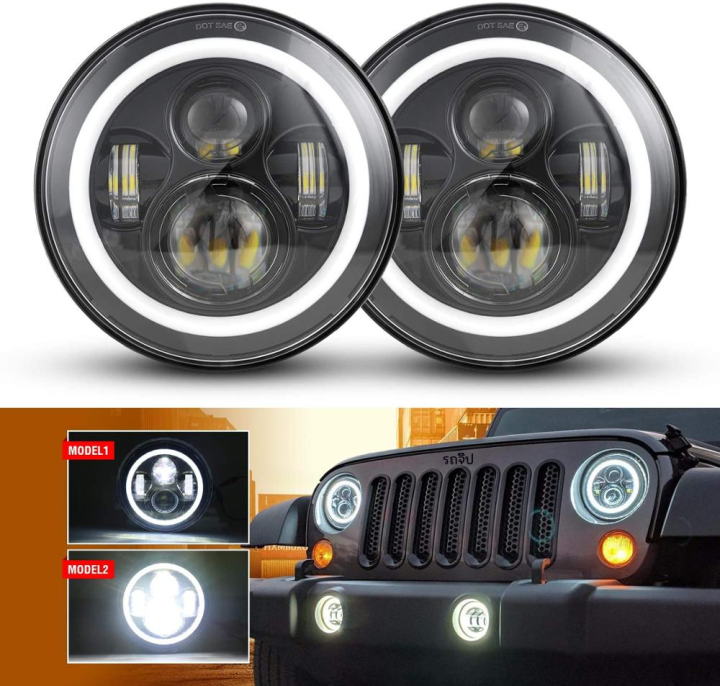สำหรับ Nissan Patrol Y60 Hummer H1 & H2 Lada 4X4 7นิ้ว lampu depan LED ...