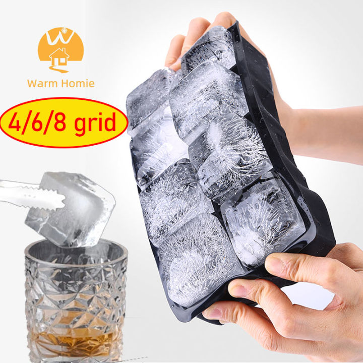 [Warm Homie] 4/6/8 Grid Large Ice Tray Mold Silicone Ice Cube Square ...