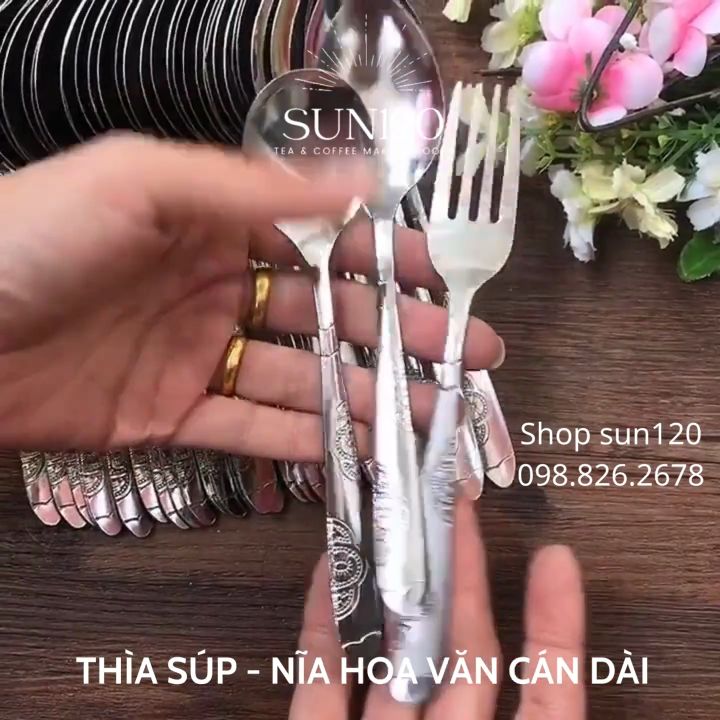 Thìa inox cán hoa nhiều kích thước để ăn cơm, cháo, thìa cafe, ăn chè ...