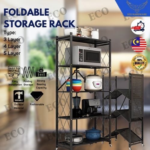 Happyhome66 High Quality Foldable Storage Rack With Wheel Rak Dapur Rak ...