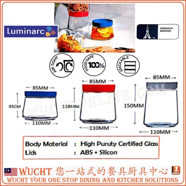 【WUCHT】Luminarc Swing Jar 0.5Ltr 0.75Ltr 1.0Ltr Red Blue Grey Cap ...