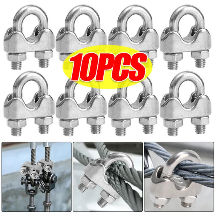 10Pcs U Type M3 M5 Cable Clamp Wire Rope Fixing Clip Bolts Saddle ...