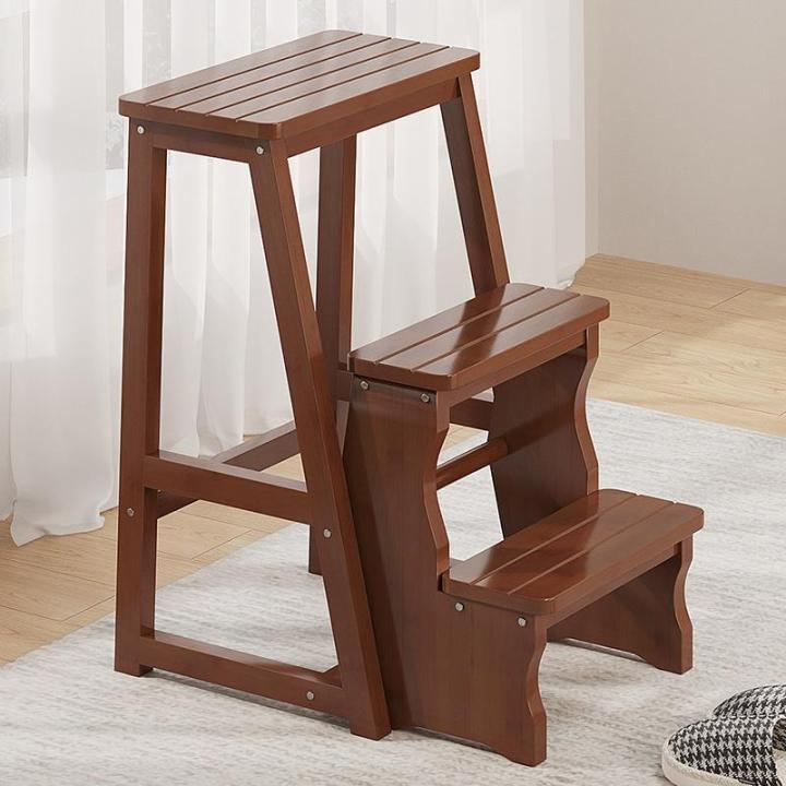 Two-In-One Folding Wooden Ladder Stool Three-Step Small Ladder Bed ...