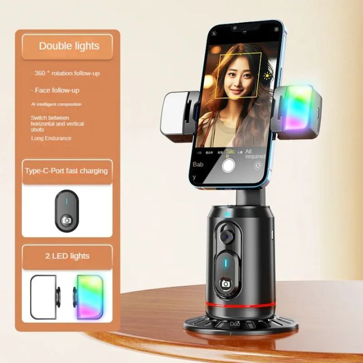 Q02 Auto Al Face Tracking Gimbal Handphone Stabilizer 360° With Lampu ...
