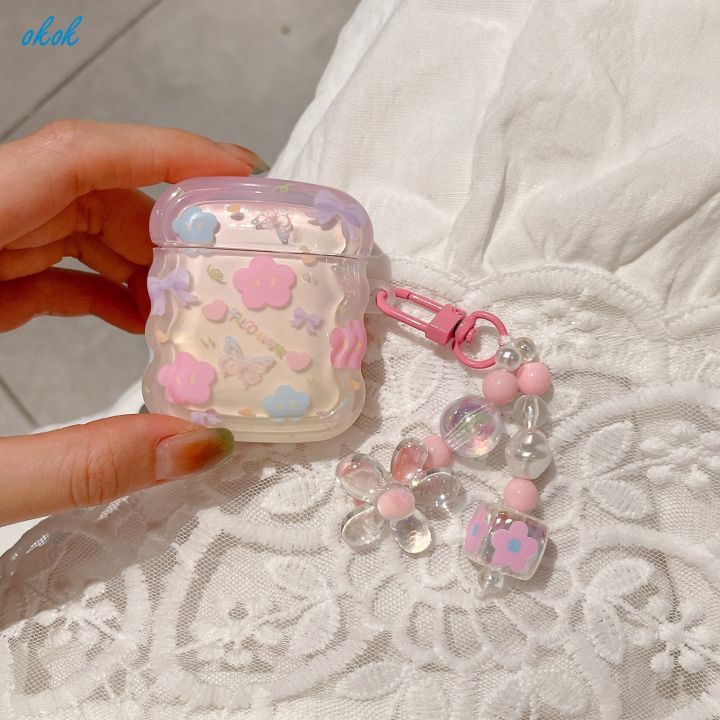 OKOK Pink flower-covered Airpods Case For AirPods 1 2 3 Pro inPods i7 ...
