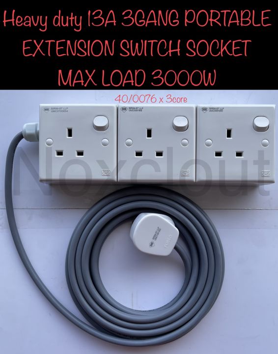 40/0076 x 3C HEAVY DUTY 13A 3GANG PORTABLE EXTENSION SWITCH SOCKET MAX LOAD 3000W SIRIM/100% ...