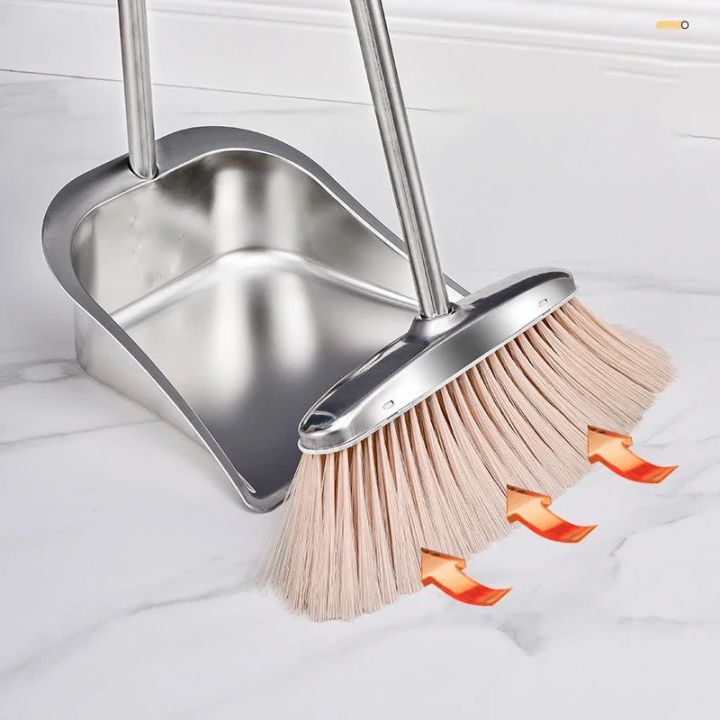 Stainless Steel Broom Dustpan Set Upright Broom Dustpans with Long Handle Heavy Duty Dustpan ...