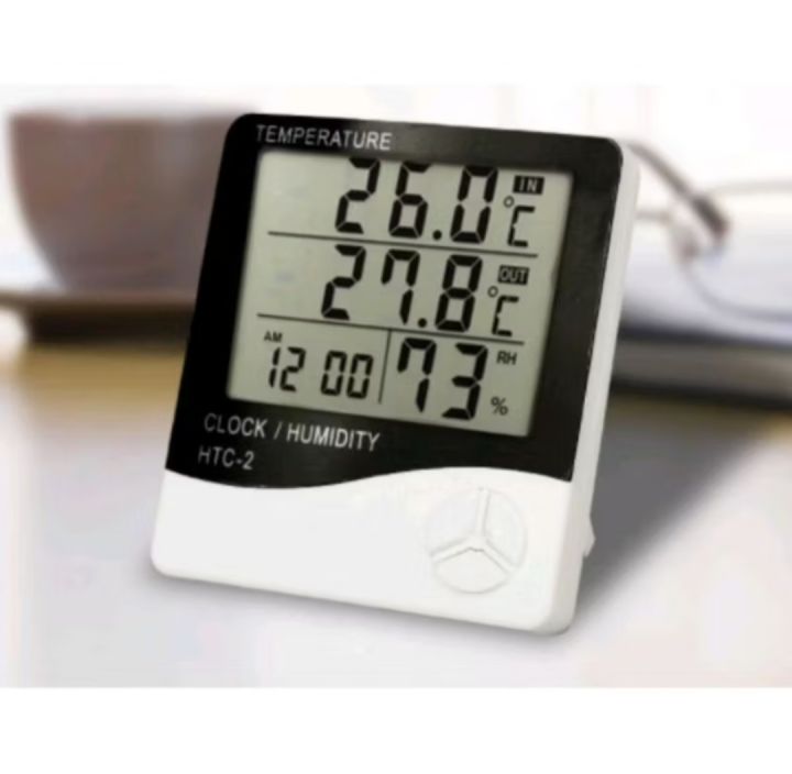 HTC-2 Thermometer Suhu Hygrometer Clock Temperatur Humidity Meter ...