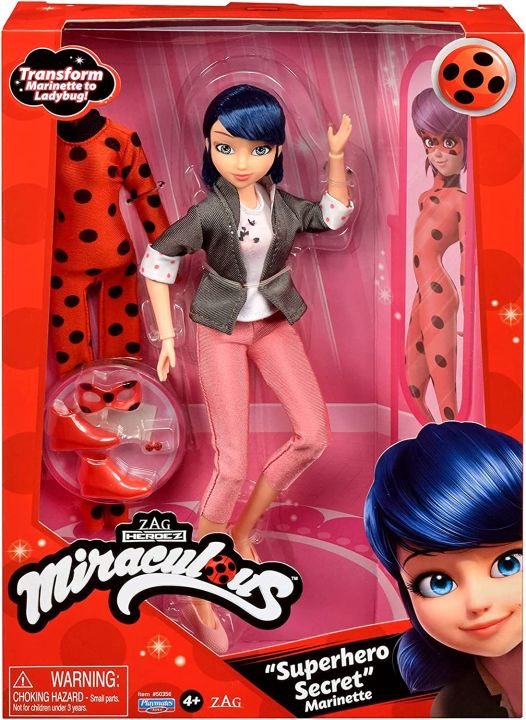 Miraculous Ladybug Superhero Secret Marinette w/Ladybug Outfit Doll ...