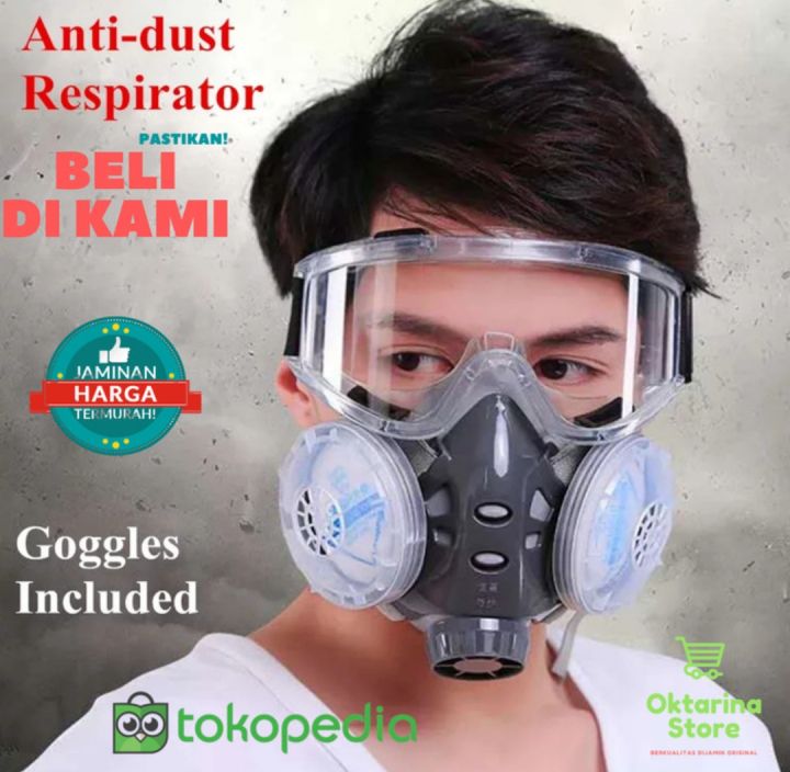 Masker gas respirator anti dust acid amonia medis lab kimia anti polusi ...