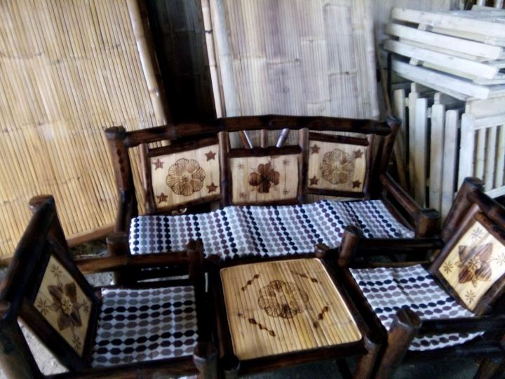 SALA SET BAMBOO SET WITH FREE MAT/4LEG BAMBOO SOFA/ SALA SET NATIVE ...