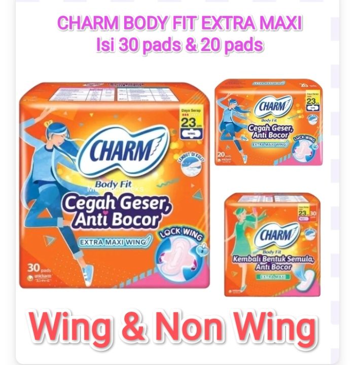 Charm Body Fit Extra Maxi 23 cm Wing / Non Wing Softek Pembalut wanita ...