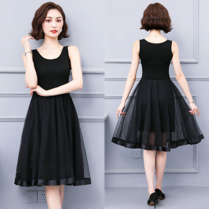 Modal 2023ชุดเดรสฤดูร้อนสำหรับผู้หญิงเดรสซับในแขนกุดยาวคลุมเข่าเดรสแบบ ...