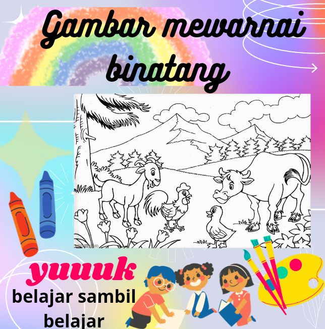 mewarnai binatang anakPAUD/TK/SD paket 15 lembar random | Lazada Indonesia