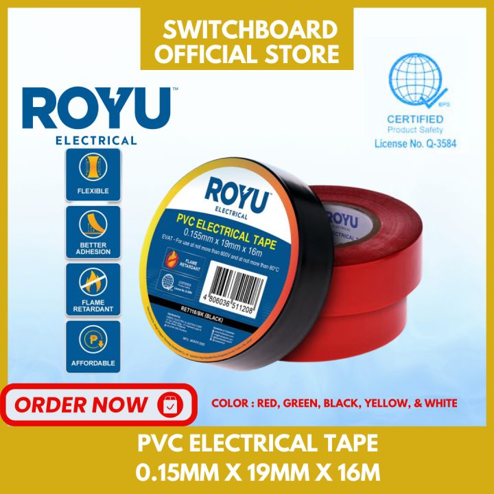 Royu pvc electrical tape - Big (0.15mmX19mmX16m) Red, Green, Black ...